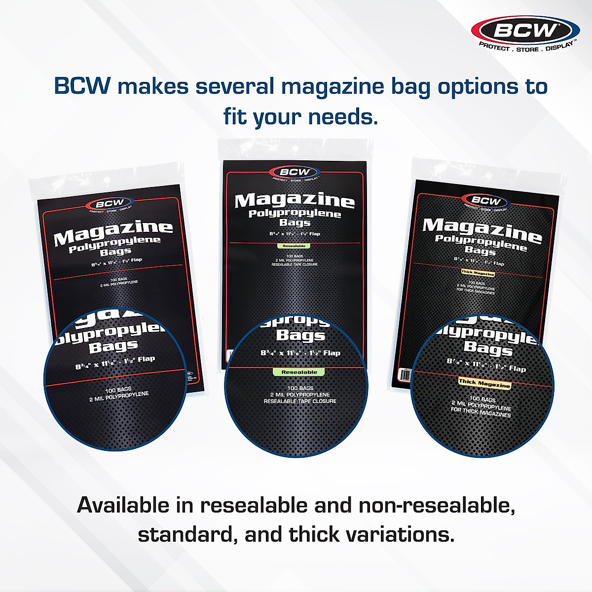 BCW Thick Magazine Bags - 1 Pack of 100 | Acid-Free, Clear Polypropylene Sleeves for Archival-Quality Storage of Collectible Magazines | Protect and Showcase Your Valuable Comic Book Collection