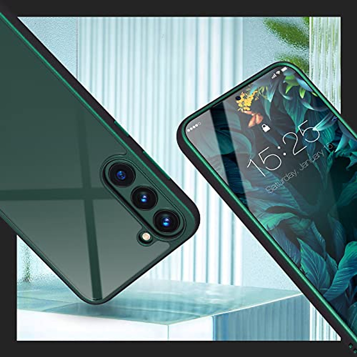 MATEPROX Compatible with Samsung Galaxy S23 Case, Clear Thin Slim Crystal Transparent Shockproof Bumper Cover for Samsung S 23 5G (2023)-Pine Green