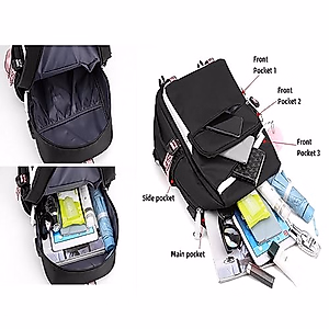 Luckbanjie 17'' Nezuko Backpack Tanjiro Anime School Book Bag Latop Backpacks (Pink-A)