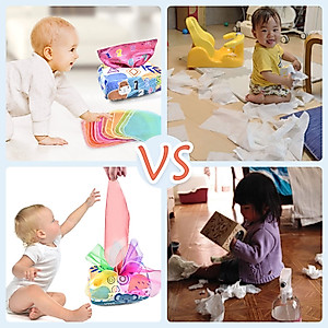 NextPro Baby Tissue Box Toy, Pull Along Magic Sensory 12 Colors Tissues, 3 Crinkle Tissues for Babies, Kids, Toddlers and Infants