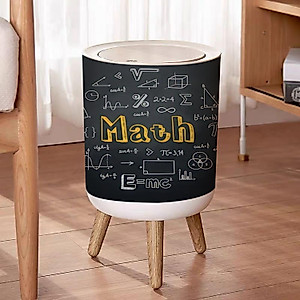 Small Trash Can with Lid for Bathroom Kitchen Office Diaper Math chalkboard hand drawn style Round lettering mathematical symbols Bedroom Garbage Trash Bin Dog Proof Waste Basket Cute Decorative