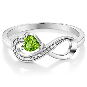 Gem Stone King 10K White Gold 4MM Heart Gemstone Birthstone & White Diamond Accent Infinity Ring | Heart Shape Wedding Engagement Anniversary Promise Ring For Women