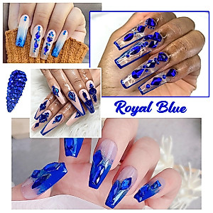 4 Boxes Blue Nail Rhinestones Glitters Kit, 24 Shapes K9 Glass Royal Blue Gems Flatback Round Gems Stones Diamonds Crystals Sapphire Nail Art Supplies Nail Charms for Acrylic Nails Faces Body Crafts