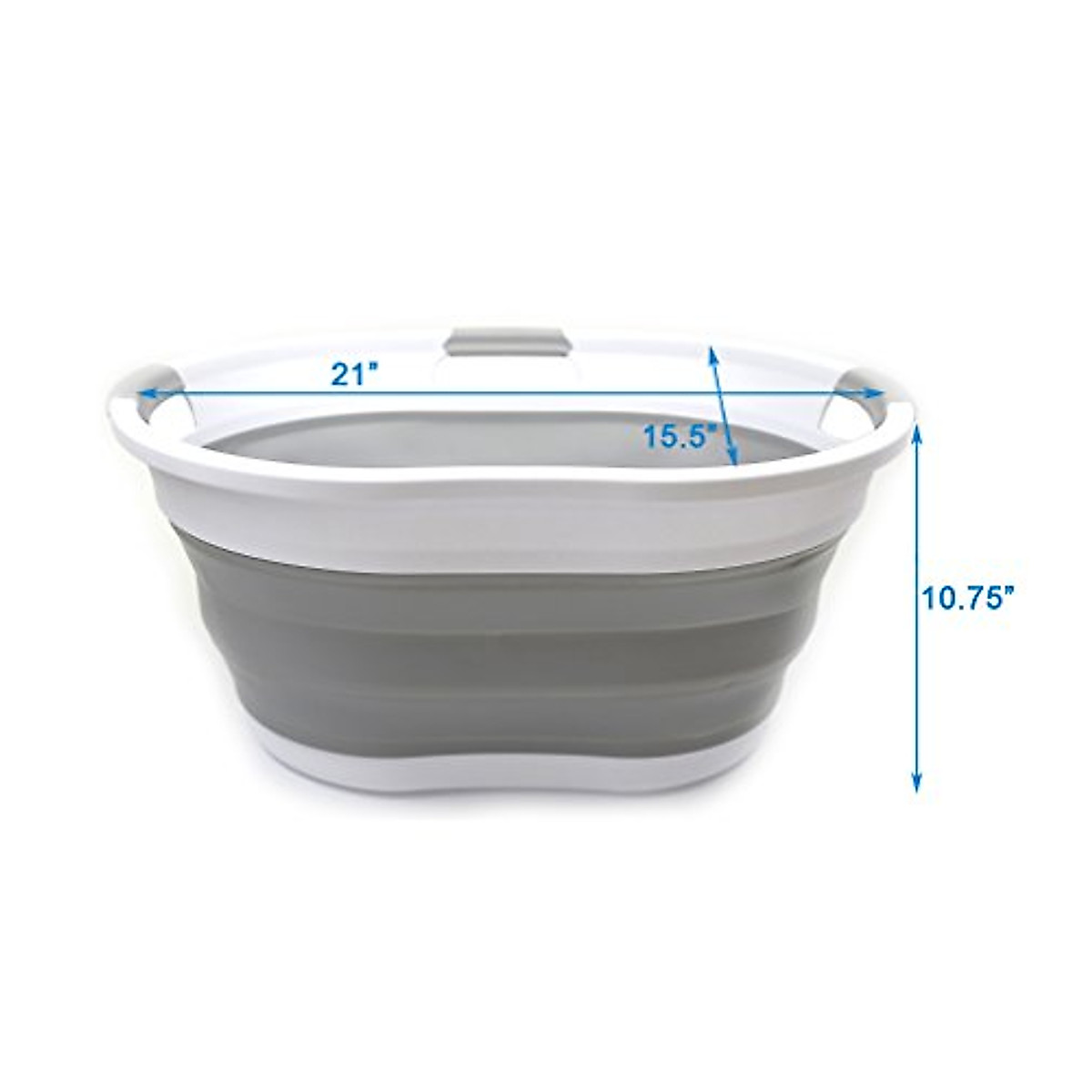 SAMMART 36L (9.5 Gallon) Collapsible 3 Handled Plastic Laundry Basket-Foldable Pop Up Storage Container-Portable Washing Tub-Space Saving Basket/Water Capacity 27L/7.1 Gallon (1, Grey)