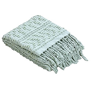 ACCENTHOME Cotton Throw Blanket with Tufted Decorative Design | 50''X60'' Cozy Chenille Knit Lightweight Boho Chic Blankets | Sage Soft Fringe Tassel Blankets for Couch, Bedroom, Living Room Sofa