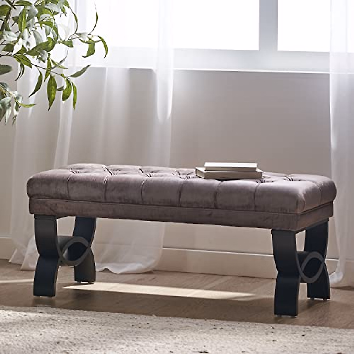 Christopher Knight Home Hilton Velvet Ottoman, Dark Grey