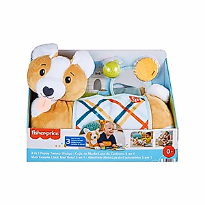 Fisher-Price Baby Tummy Time Toys, 3-in-1 Plush Puppy Wedge with BPA-Free Teether Rattle and Mirror Toys