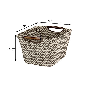 Household Essentials 660-1 Small Tapered Fabric Storage Bin with Wood Handles | Brown Chevron