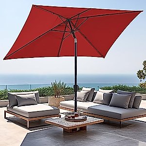 BLUU MAPLE Olefin 6.6 x 9.8 FT Patio Umbrella Outdoor Table Umbrellas, 36 Month Fade Resistance Olefin Canopy, Market Center Umbrellas with 8 Strudy Ribs & Push Button Tilt for Garden, Lawn & Pool (Apple Red)