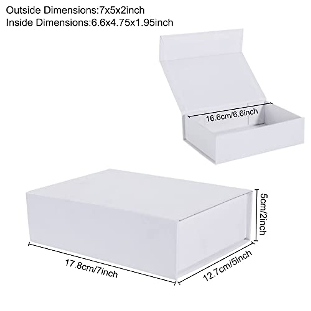 NIGNYA Magnetic Gift Box White 7x5x2 inches 2 Pack Gift Boxes Magnetic Lids Cardboard Gift Boxes Bridesmaid Proposal Box for Presents, Wedding, Birthday, Party