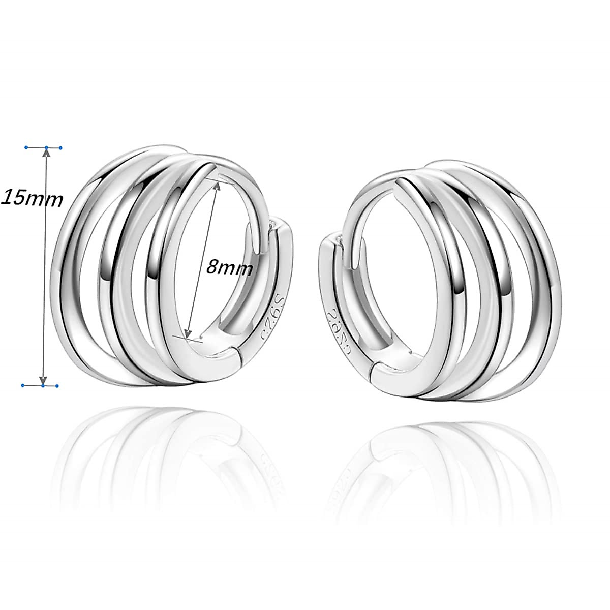 925 Sterling Silver Small Hugging Hoop earrings Triple Circle Hoop Earrings for Women Tiny 8mm Mini Huggie Hoop Earrings