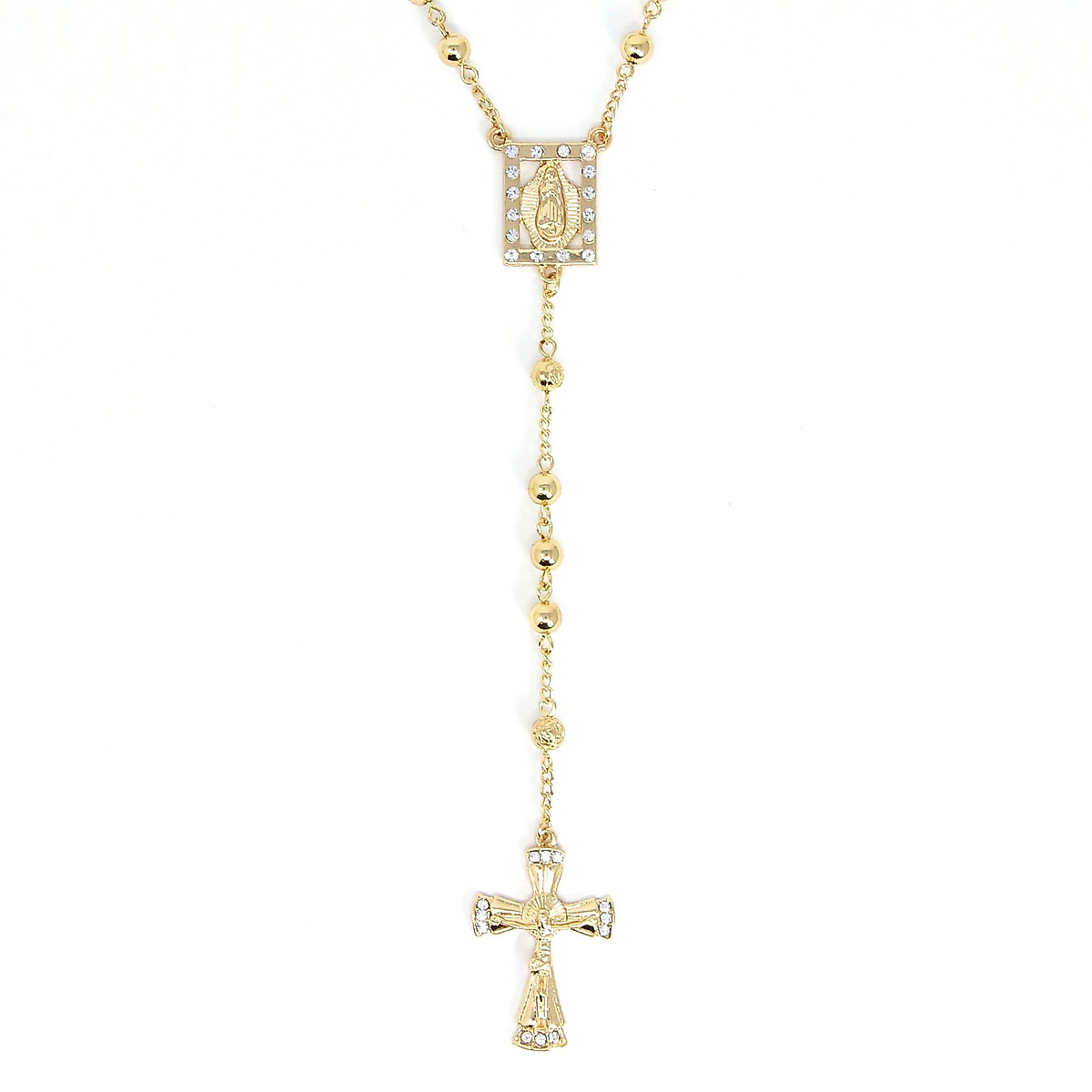 SM Stainless Steel Gold Silver Rosary 3mm-8mm CCB Beads Cross Y Necklace 20”-30” Chain for Women Men (6mm 20" (2) - Gold)