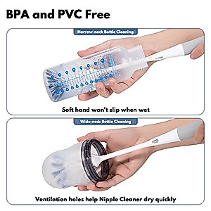 Jumperlay Bottle Cleaning Brush Set with 1 Pack Nipple Brush and 2 Pack Straw Cleaner Brushes and A Hidden Mini Brush, Gray