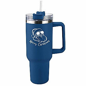 LB LEOBON 40 ounce insulated cup with handle, double-layer vacuum stainless steel material, equipped with straw, can keep warm or maintain cold drinks Santa Claus Merry Christmas Cowboy Blue