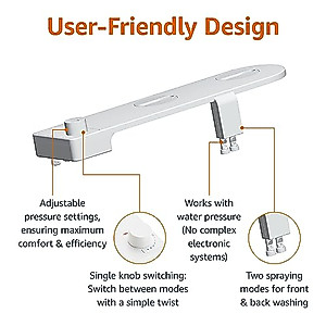 Amazon Basics Nonelectrical Bidet Attachment for Toilet with Water Adjustment, Slim, 16.42" x 4.61" x 3.5"