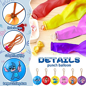 24 Pcs Punch Balloons Colorful Latex Punch Ball Party Favors Bounce Balloons with Rubber Band Handle for Birthday Party