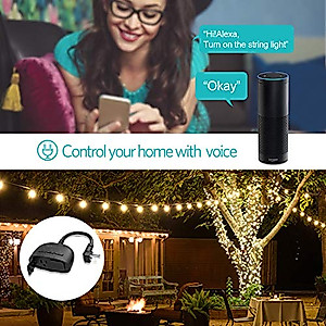OOWOLF Outdoor Smart Plug with 2 Sockets, IP64 Waterproof WiFi Outlet Compatible with Alexa and Google Home, Wireless Remote Control/Timer by Smart Phone, Individual Control, 2.4 GHz Network, Black