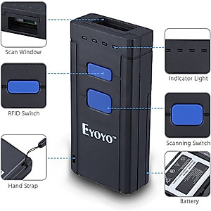 Portable Bluetooth Barcode Scanner Wireless, Eyoyo 2877 CCD Mini Handheld CMOS UPC Barcode Reader Compatible for POS, iPad, iPhone, Android Phones, iOS Work for Store, Book, Library Inventory