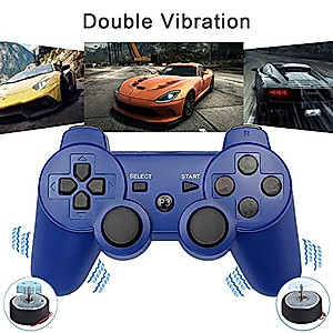 Autker PS3 Controller Wireless 2 Pack Double Vibration Gamepad with 2 Charging Cable Compatible with Playstation 3 (Blue+Green)