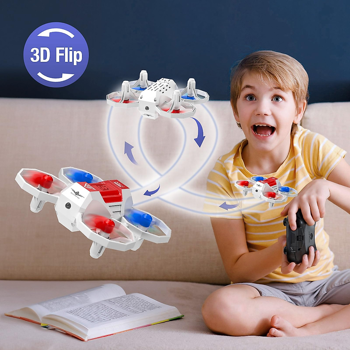 Rc Drone for Beginner, JoyKey Easy Mini Drone for kids with Adjustable LED Light, Indoor Quadcopter with Speed Mode, Altitude Hold, 3D Flip, Auto Rotation, One Key Start/Land, Headless Mode and 2 Batteries, Drone Toy for Boys & Girls