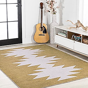 JONATHAN Y WSH110B-4 Chayton Minimalist Geometric Machine-Washable Indoor Area-Rug,Scandinavian,Southwestern,Bohemian Easy-Cleaning,Bedroom,Kitchen,Living Room,Non Shedding,Light Green/Ivory,4 X 6