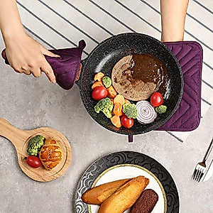 VEIKERY Cotton Pocket Pot Holders Machine Washable Heat Resistant Hot Pads for Kitchen and Baking Square Purple Oven Mitts 7"x9" Set of 5