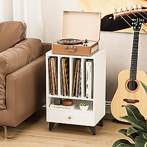 Gannyfer Vinyl Record Storage Table,3-Tier Record Player Stand with Metal Legs,Cube Turntable Stand Record Holder Up to 150 Albums,Retro Vinyl Storage Cabinet Display Shelf for Bedroom Living Room