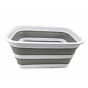 SAMMART 12L (3.17Gallon) Collapsible Tub - Portable Outdoor Picnic Tray - Portable Washing Basin - Space Saving Plastic Washtub (White/Grey)