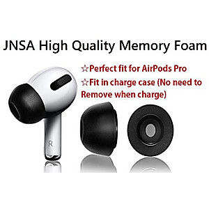 JNSA Large Size Memory Foam Ear Tips Compatible with Apple AirPods Pro, Noise Cancelling Comfortable Foam Tips with Built-in dust Guard net,[Fit in Case], Black 2 Pairs Sets,L