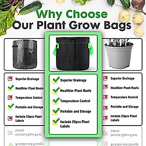 6-Pack 7 Gallon Garden Plant Grow Bags, Double Layer Premium Breathable Nonwoven Fabric Plants Pots with Handles and Shrink String for Vegetables/Fruit/Flowers - Indoor/Outdoor (Black)
