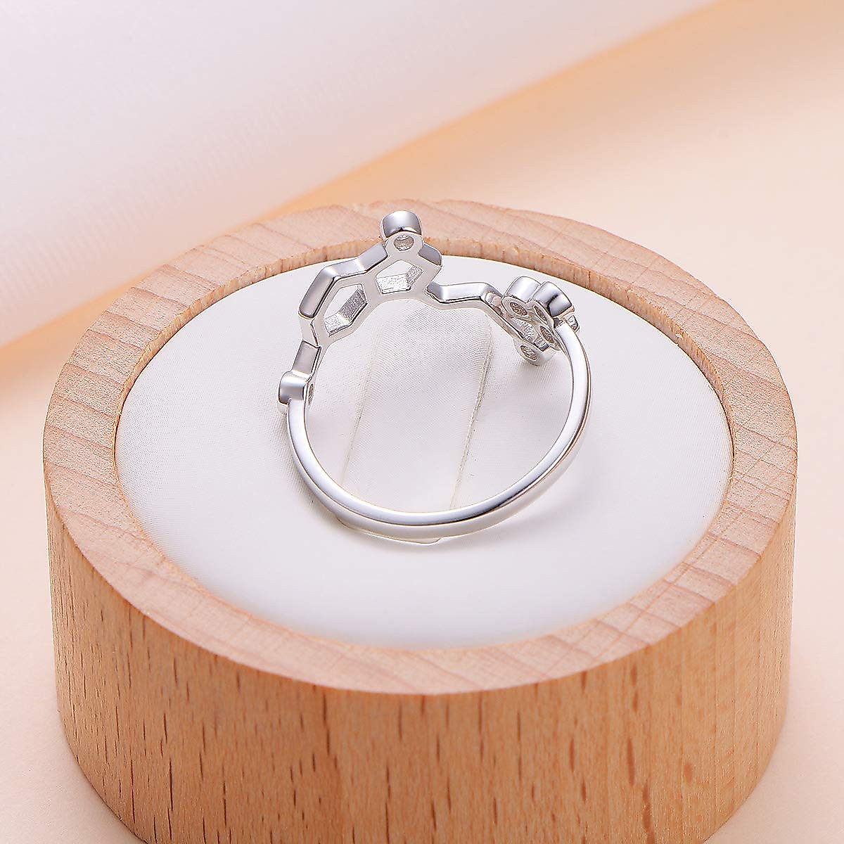 JZMSJF 925 Sterling Silver Serotonin Ring Molecule Adjustable Stacking Chemistry Jewelry Gift for Women Adults Science Lovers Size 6