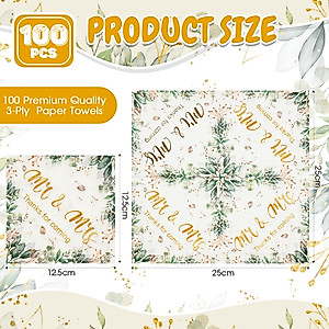 Lincia 100 Pcs Wedding Napkins for Reception Gold Cocktail Beverage Dessert Napkins Mr and Mrs Napkins for Wedding Bridal Shower Engagement Anniversary Table Party Decorations, 9.84 x 9.84 Inch 3 Ply