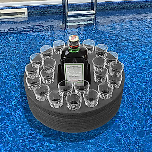 Polar Whale Shot Glass Holder Floating Tray Table for Pool Beach Spa Hot Tub Bar Club Party Float Indoor Outdoor Durable Foam Serving Rack 13.75 Inches Wide Extra Deep Holds Bottle and 24 Shots