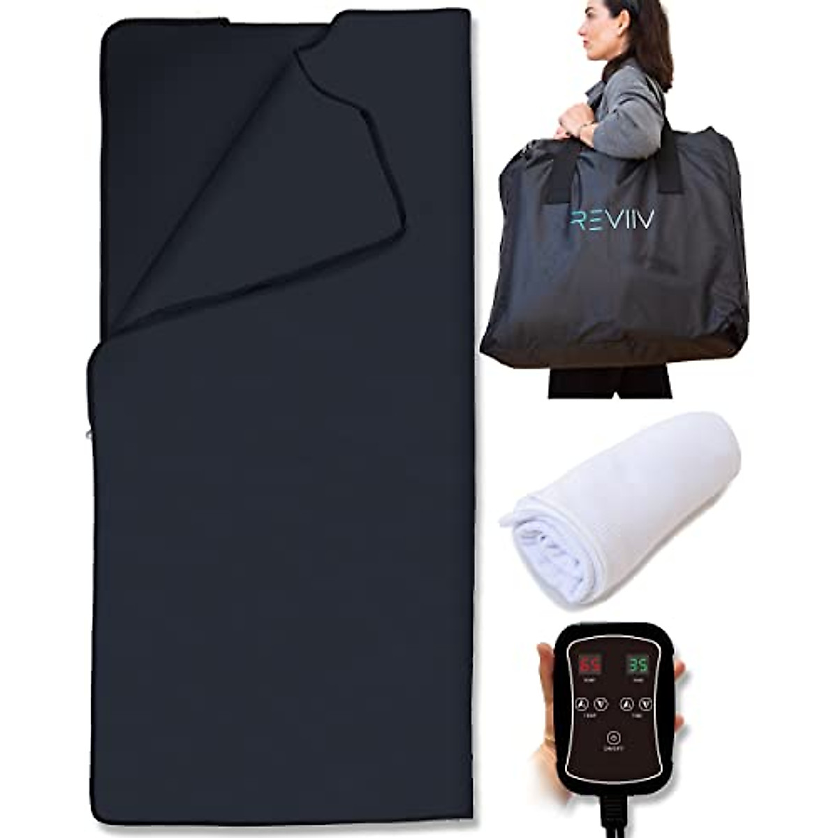 REVIIV Far Infrared Sauna Blanket with Insert Towel - v2.0 New & Improved! Low EMF Longer Cable | Portable Infrared Saunas for Home Therapy, Detox - Infared Blanket Sauna 85–185 °F Temp Range