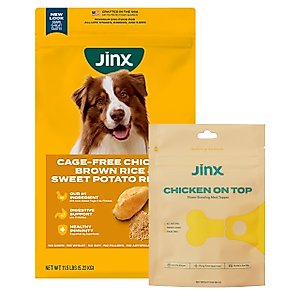 Jinx Premium Dry Dog Food + Bonus Chicken Topper. Chicken, Brown Rice, Sweet Potato Kibble (11.5lb), for All Lifestages with Superfoods & Probiotics