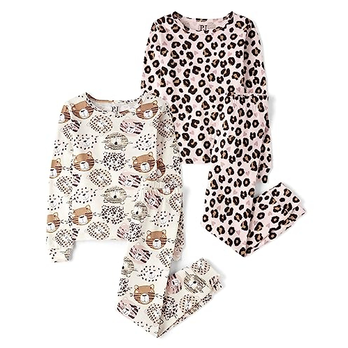 The Children's Place,Long Sleeve Top and Pants Snug Fit 100% Cotton 4 Piece Pajama Set,CAT FACES_LITTLE LAMB | HEART LEOPARD_PETAL,8