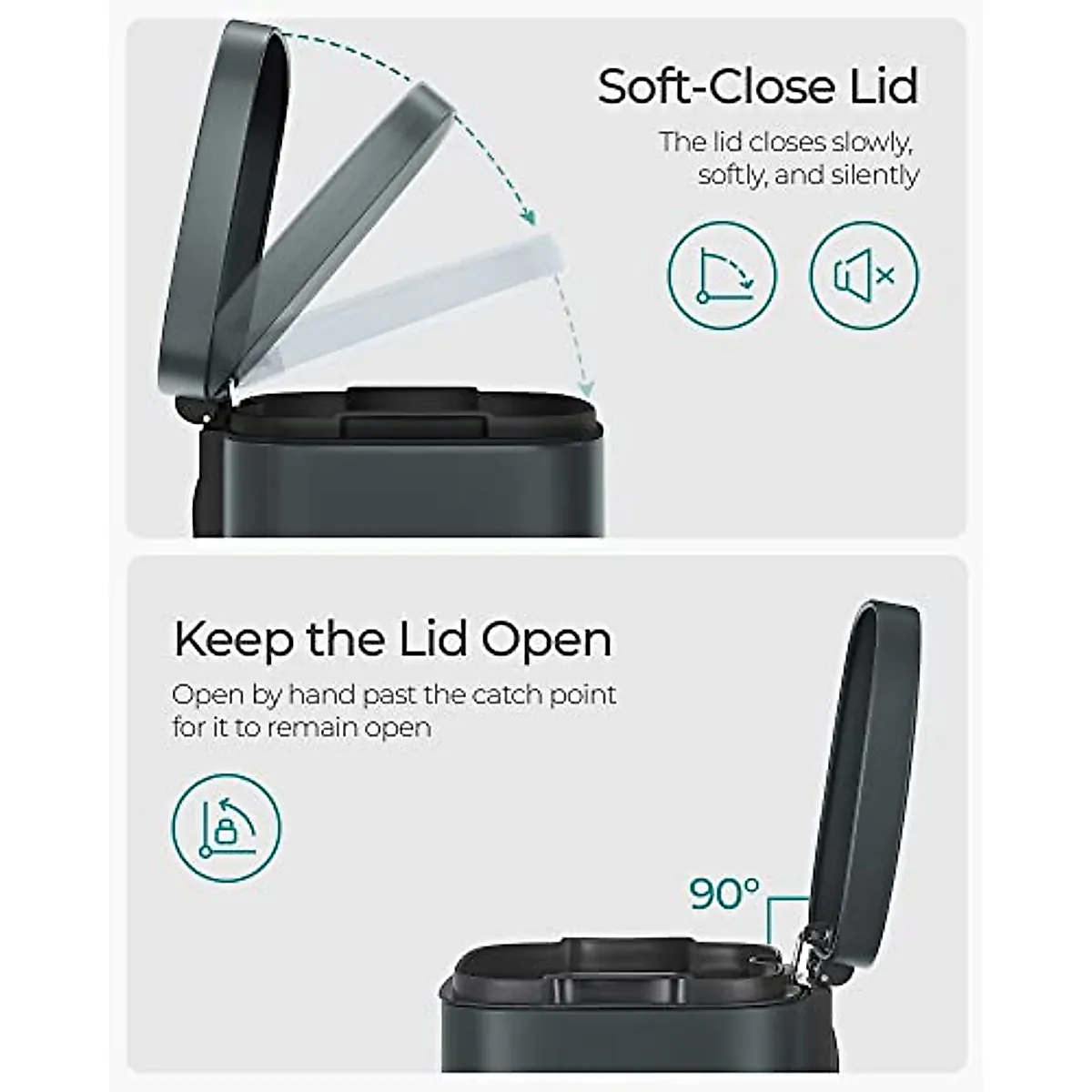 SONGMICS Trash Can with Lid, 8 Gallon Garbage Can, Stainless Steel Small Waste Bin with Step Pedal and Inner Bucket, Soft Close, Kitchen, Greenish Gray ULTB102G01