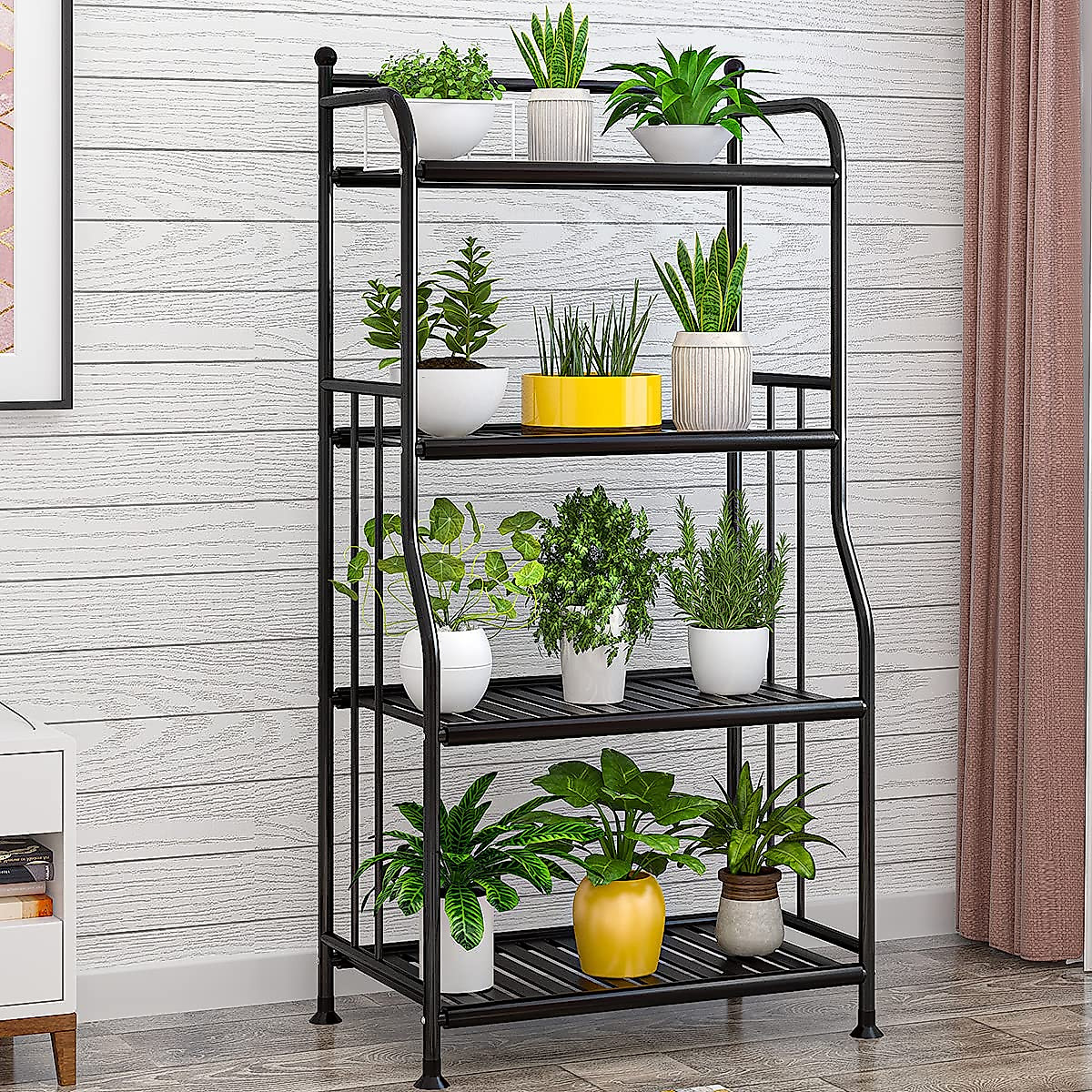 TIE-DailyNec 4 Tier Metal Plant Stand Flower Pots Holder, Multiple Home Storage Shelf Shoe Organizer Iron Indoor and Outdoor Flower Plant Display Rack for Garden Balcony Living Room Patio (Black)