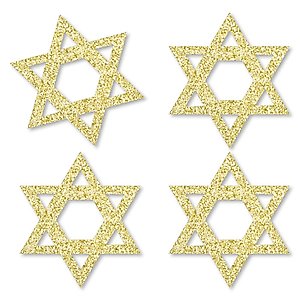 Big Dot of Happiness Gold Glitter Star of David - No-Mess Real Gold Glitter Cut-Outs - Hanukkah Confetti - Set of 24