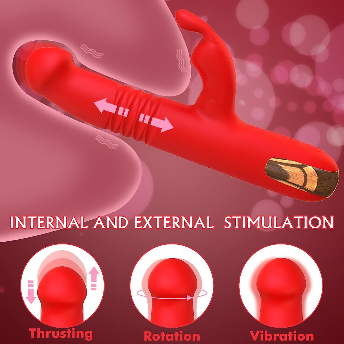 Thrusting Rabbit G-Spot Clitoral Rose Vibrator Realistic Glans Dildo Clitoris Licking Stimulation with 10 Powerful Rotating 10 Vibration Modes Masturbation Adult Sex Toys for Women or Couple
