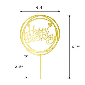 6-Pack Gold Birthday Cake Topper Set, Double-Sided Glitter, Acrylic Happy Birthday Cake Toppers/Cupcake Toppers, Birthday Decorations for Children or Adults.