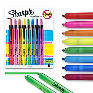 Sharpie Retractable Highlighters, Chisel Tip, Assorted, 8 Count