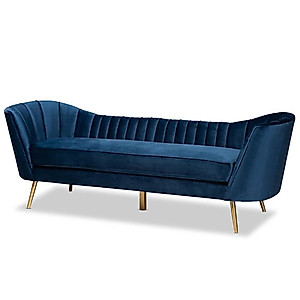 Baxton Studio Kailyn Glam and Luxe Navy Blue Velvet Fabric Upholstered and Gold Finished Sofa