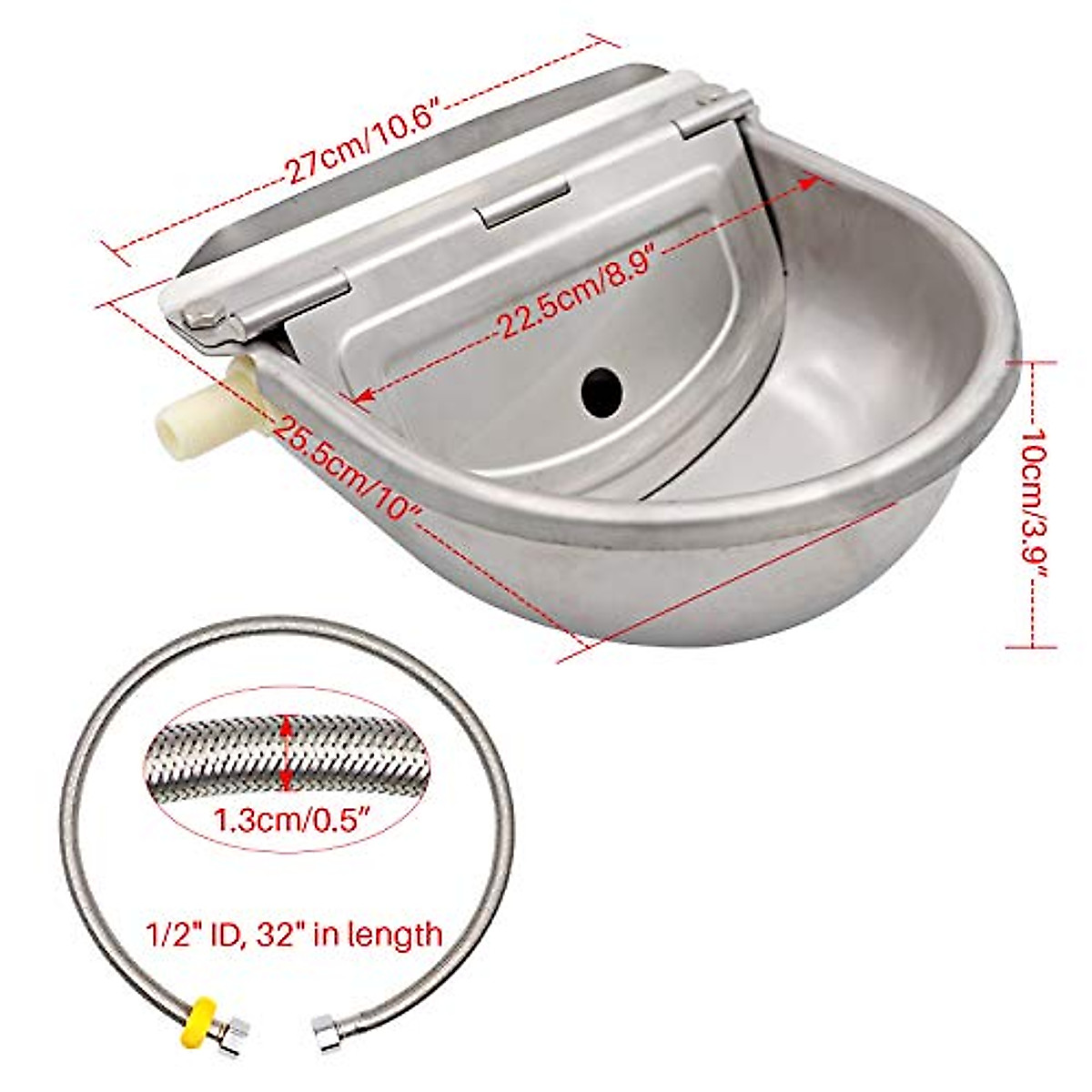 Automatic Watering Feeder Trough Bowl with Pipe Float Ball Valve for Livestock Cattle Horse Goat Sheep Stainless Steel Pet Dog Waterer Dispenser