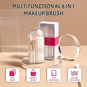 JPNK Portable Makeup Brushes For Travel Makeup - 8 in 1 Travel Loose Powder Brush, Angled Brush,Foundation Blending Lip Brush Retractable Makeup Brushes Sets (White)