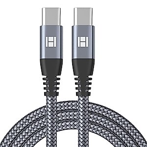 HANKN USB C to USB C Cable 3.3ft, PD Fast Charging Cable 60W USB Type C Male to Male Nylon Braided Cord Data Charger Cable (Grey, 1m)