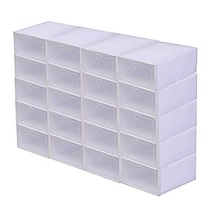 LOYALHEARTDY 20 PCS Shoe Storage Boxes Clamshell Clear Shoe Boxes Stackable Plastic Shoe Boxes with Lids Foldable Shoe Sneaker Containers Easy Assembly Home Shoe Organizer For Sneaker Storage