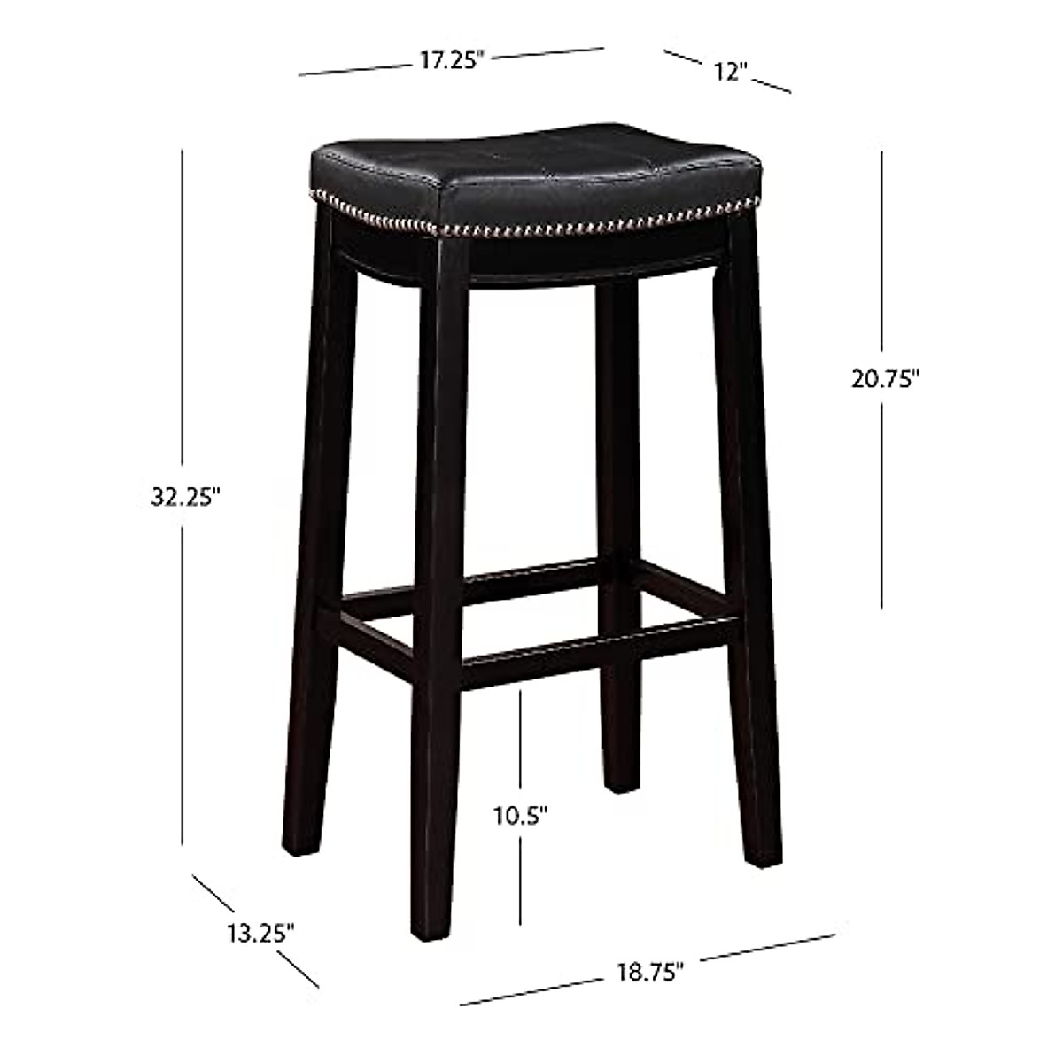 Linon Claridge Bar, Black Stool, 32" X 18.75" X 13"