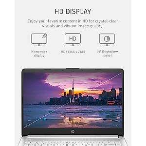 HP 14 Laptop, Intel Celeron N4020, 4 GB RAM, 64 GB Storage, 14-inch Micro-edge HD Display, Windows 10 Home, Thin & Portable, 4K Graphics, One Year of Microsoft 365 (14-dq0040nr, 2021, Snowflake White)
