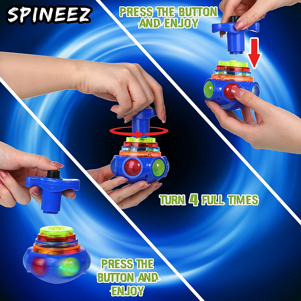 12 Pcs UFO Top Light Toy LED Light up Toy Music Flashing Spinner Toy for Party Supplies, 3 Colors